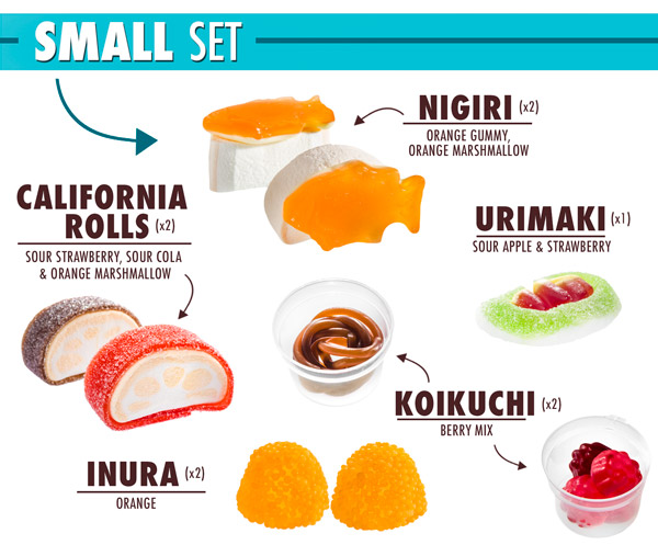 Candy Sushi: A tray of colorful candy shaped like sushi.