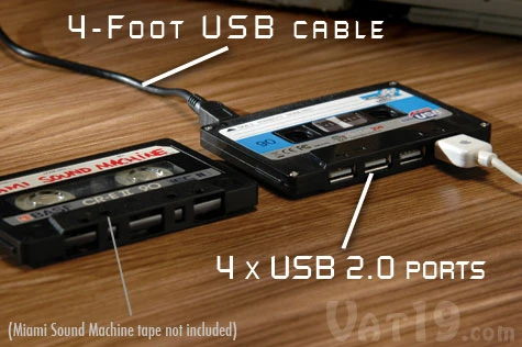 Cassette Tape 4-port USB 2.0 Hub: Looks like an old-school audio tape