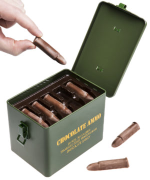 Chocolate Bullets in a Tin: Delicious ammo in a military-inspired tin.