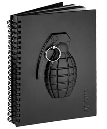 3D Notebooks featuring weapons on their textured covers.