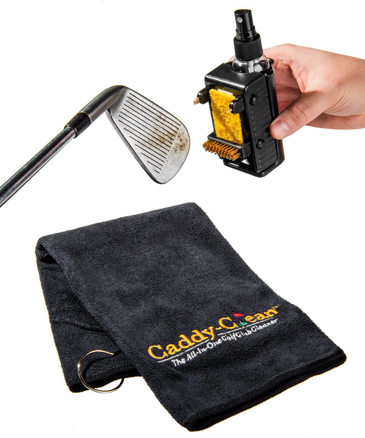 Caddy-Clean: All-in-one portable golf club cleaner.