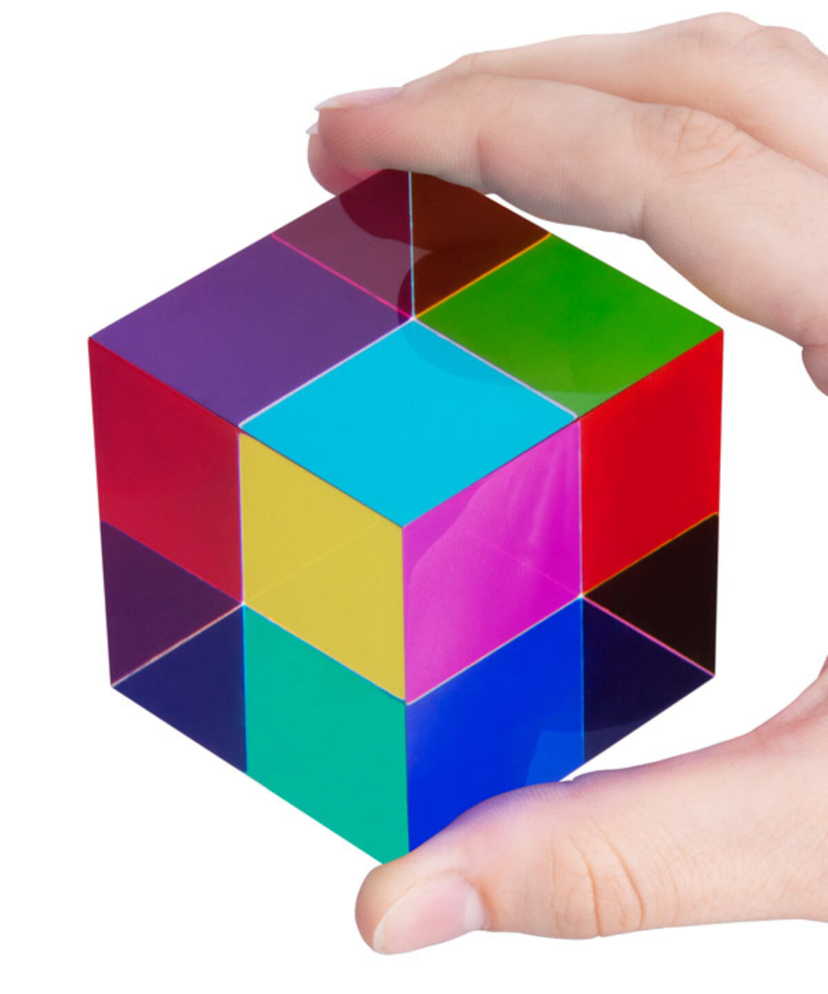 CMY Cube: A colorful six-sided decorative desktop totem.