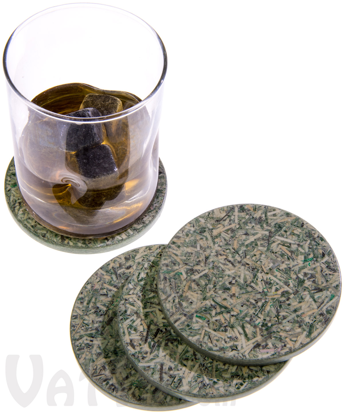 Currency Coasters: Set of 4 coasters made from recycled money.