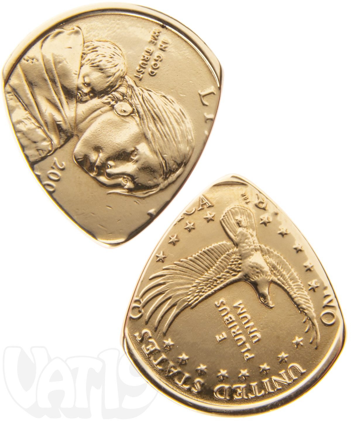 Golden Dollar Coin Guitar Pick: Made from a Sacagawea dollar coin.