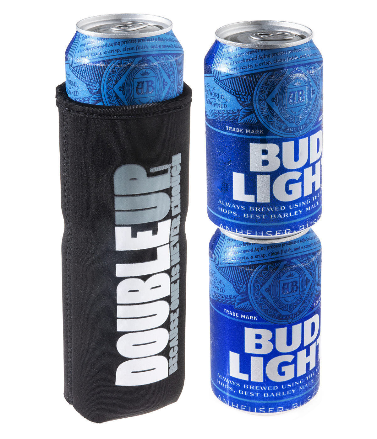 DoubleUp Can Cooler: An extra-long drink holder that fits two cans.