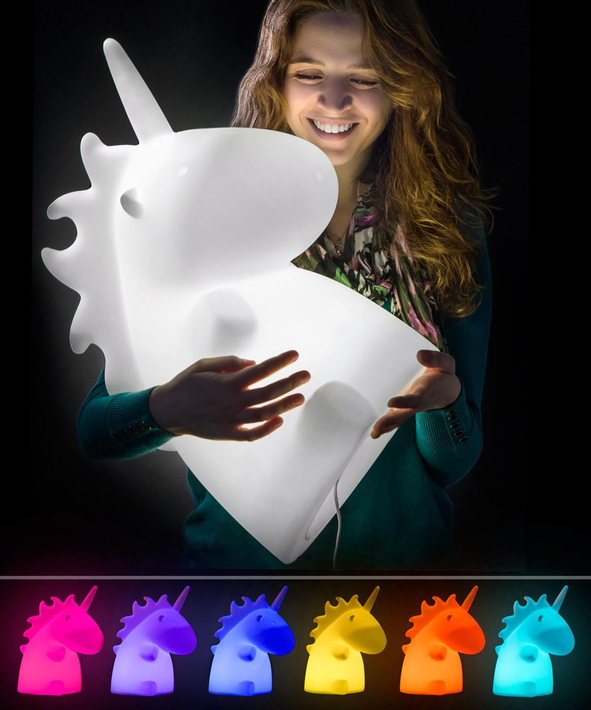 Giant Unicorn Lamp: Enormous color-changing desktop light.