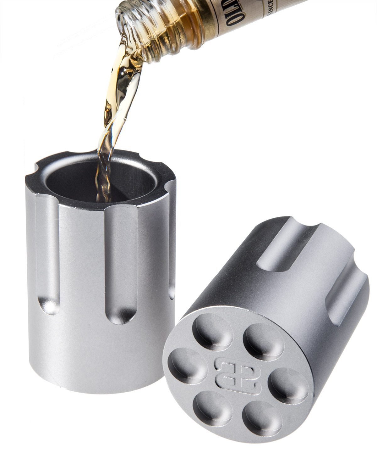 Six Shooter Shot Glasses: Aluminum shot glasses shaped like revolver ...