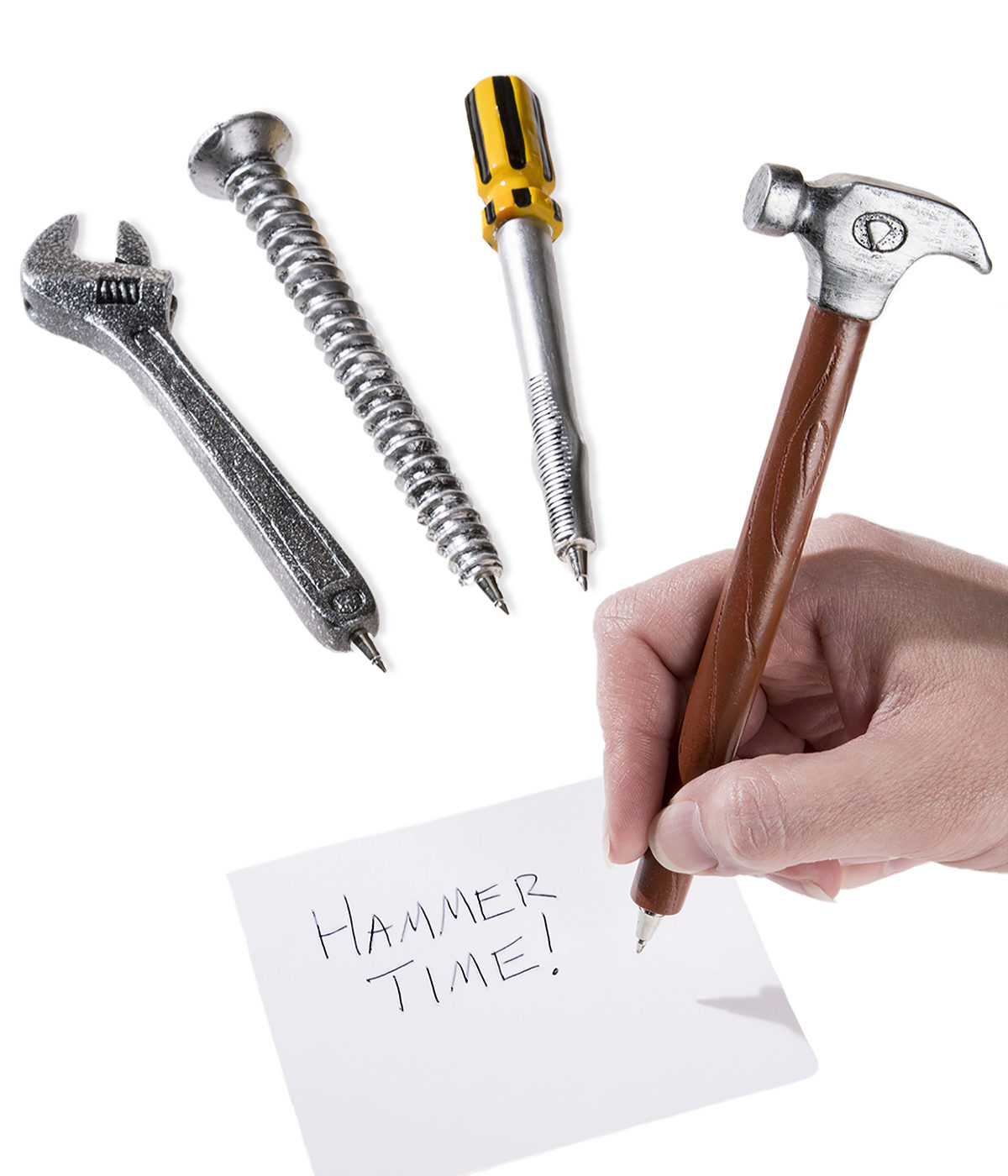 Tool Pens: Ballpoint pens realistically styled like hardware.