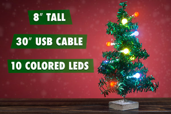 USB Mini LED Christmas Tree: Tiny tinsel tree powered by USB.
